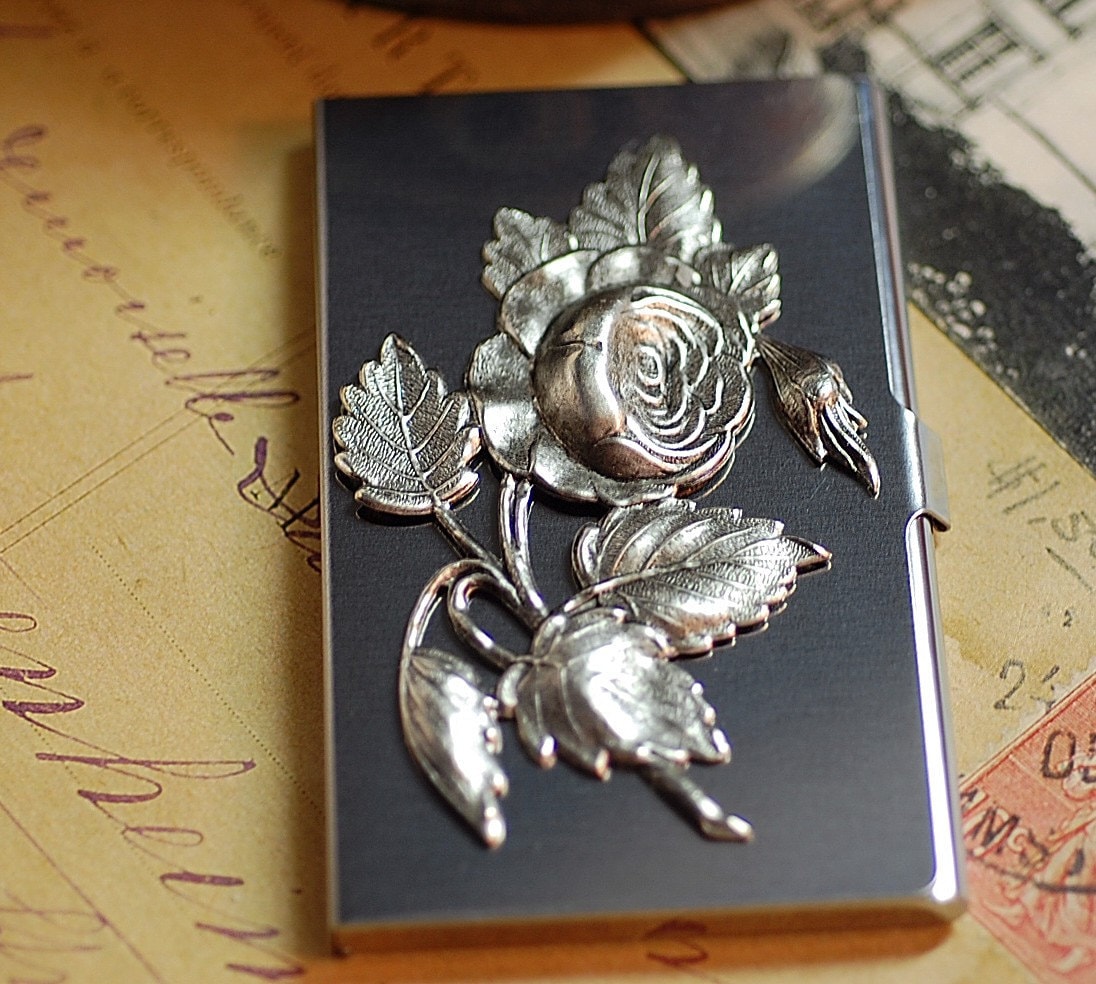 Business Card Case Jewelled Ornate Credit Card Holder Silver Stainless ...