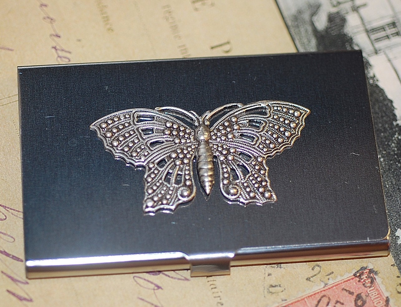 Business Card Case Jewelled Ornate Credit Card Holder Silver Stainless ...