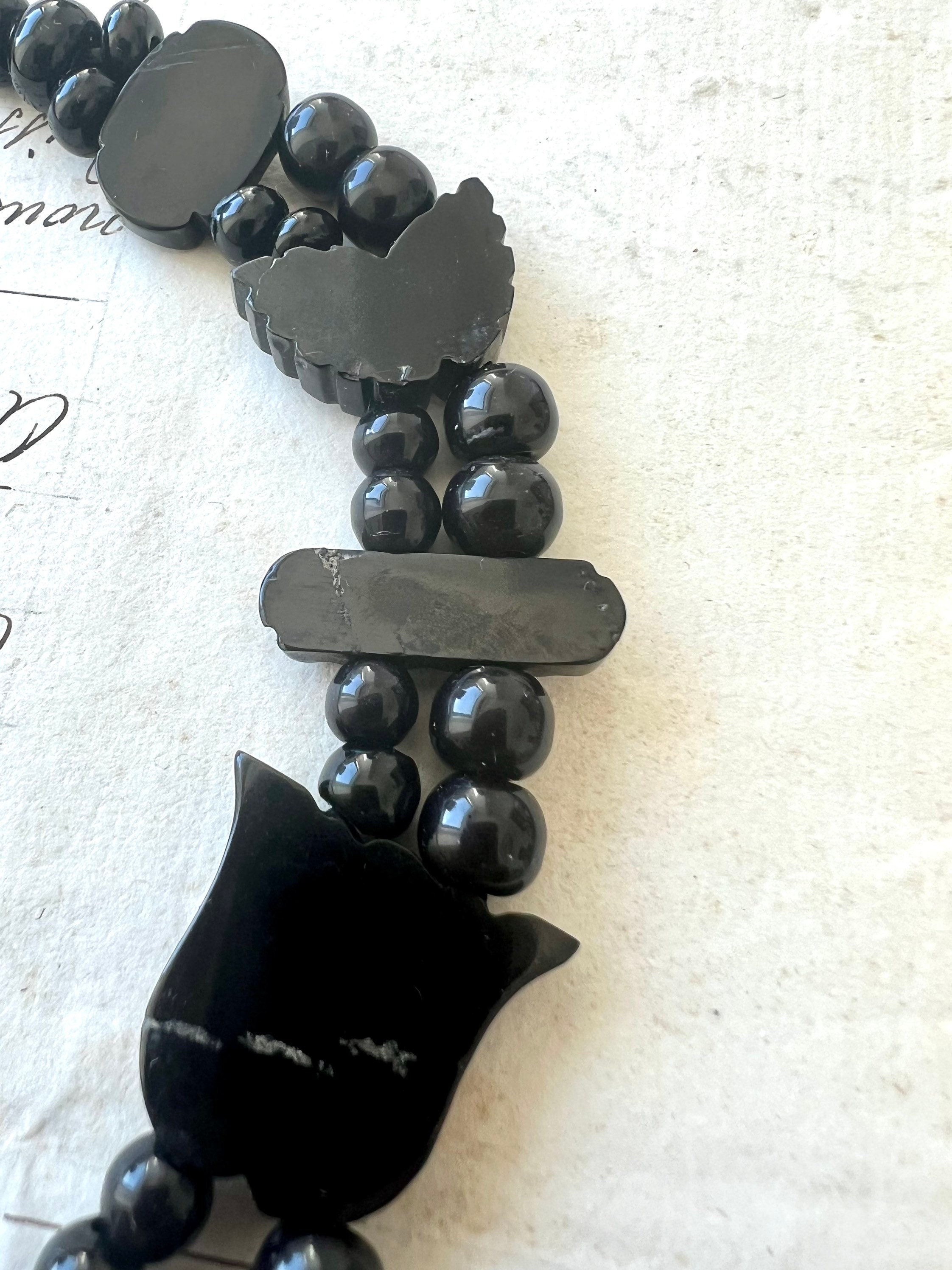 Rare Victorian Whitby Jet Collar Necklace Carved Tulips Choker Mourning ...