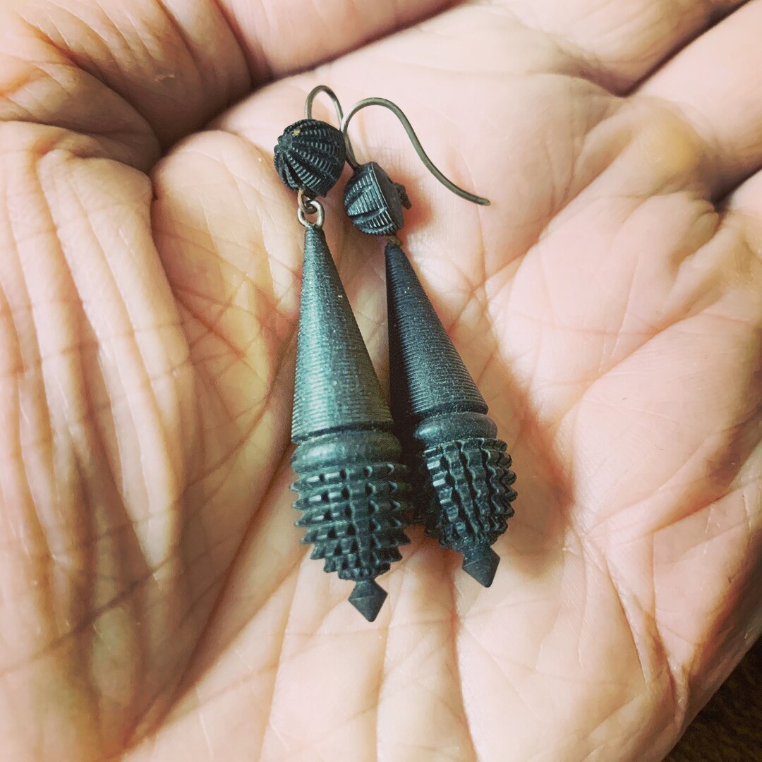 Spectacular Victorian Bog Oak architectural pendulum earrings with ...