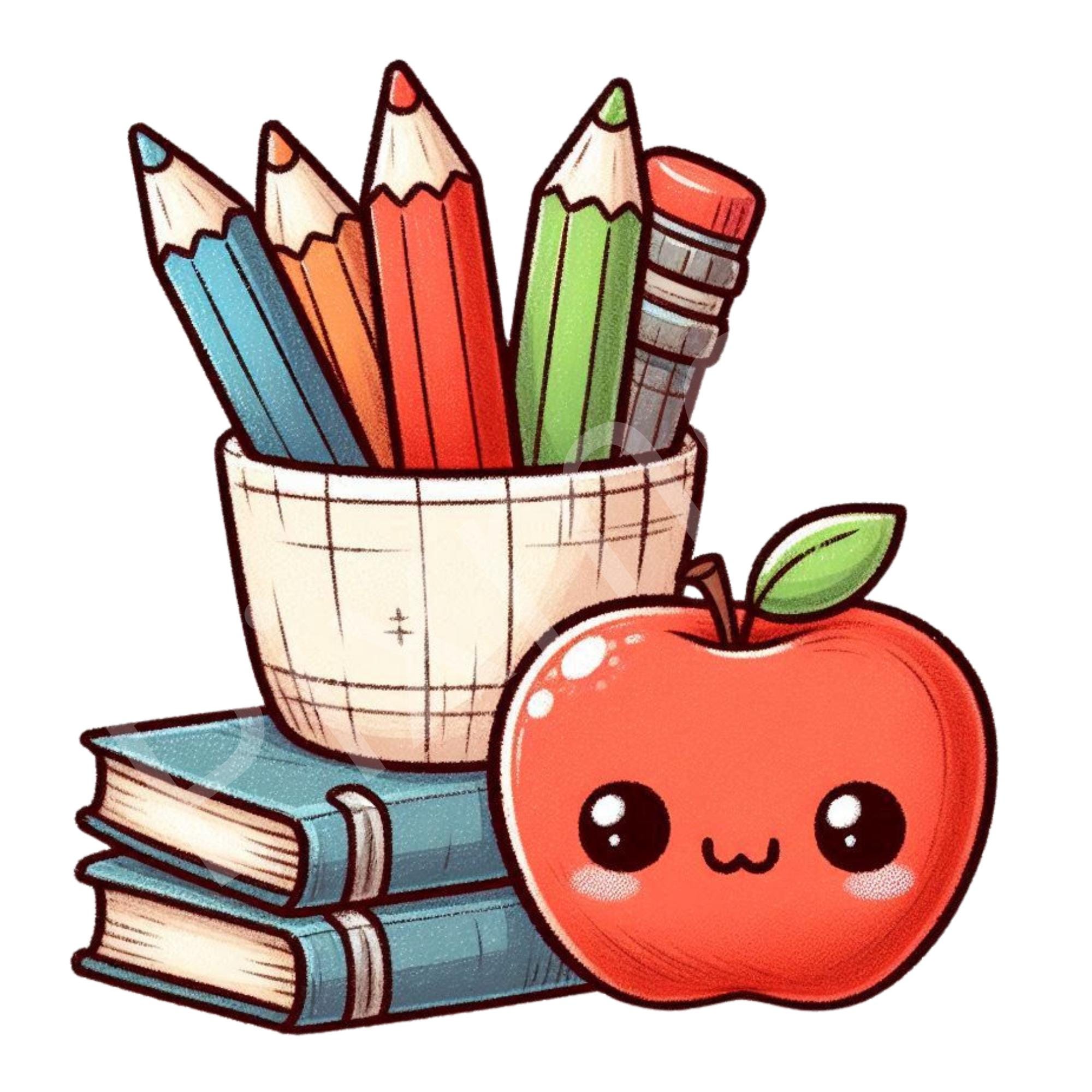 12 Cute Kawaii School Supplies Clipart Bundle - Digital Download for ...
