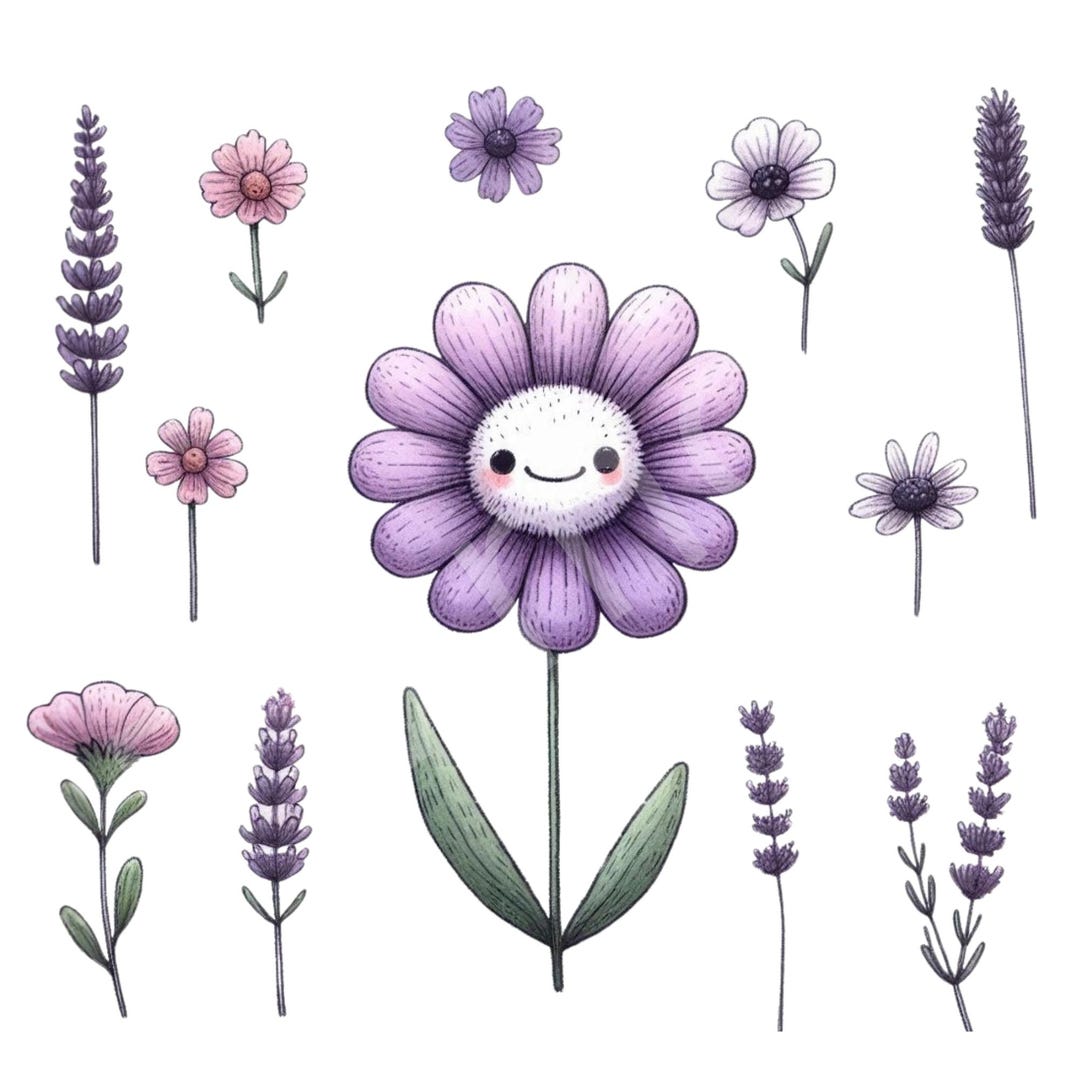 Chibi Flower Clipart Bundle | Watercolor Kawaii Plants (digital PNG) - Etsy