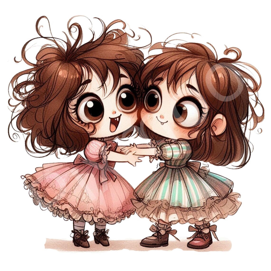 15 Adorable Hugging Girls Clipart - Messy Hair Chibi Friends - Digital ...