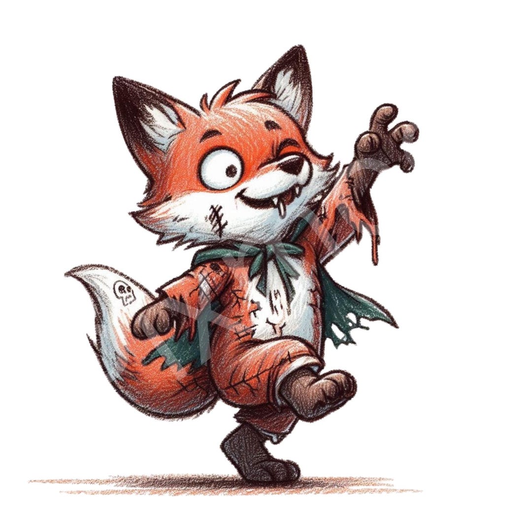 12 Cute Zombie Fox Clipart Bundle | Watercolor Halloween PNG | Spooky ...