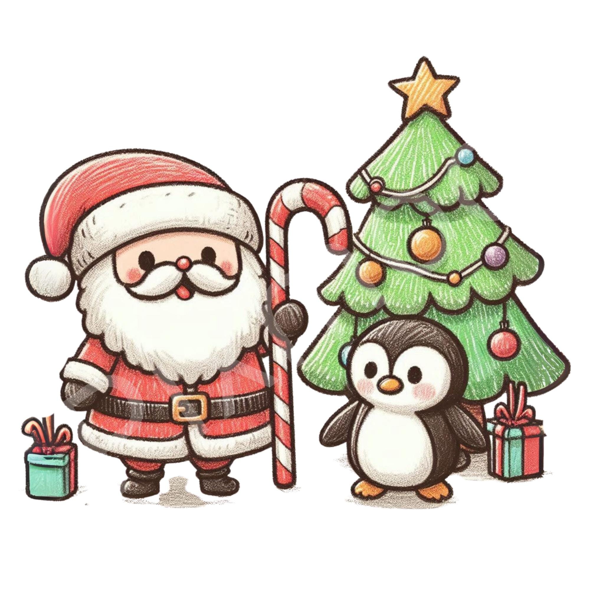 Christmas Clipart Bundle: Santa, Reindeer, Penguin PNG (digital ...