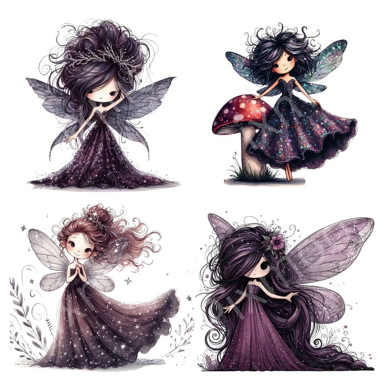 30 Sparkle Fairy PNG, Purple Clipart Bundle, Watercolor Princess ...