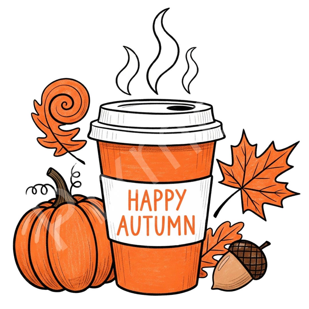 Cozy Autumn PNG Clipart Bundle: Pumpkin, Coffee Cup, Leaves (commercial ...
