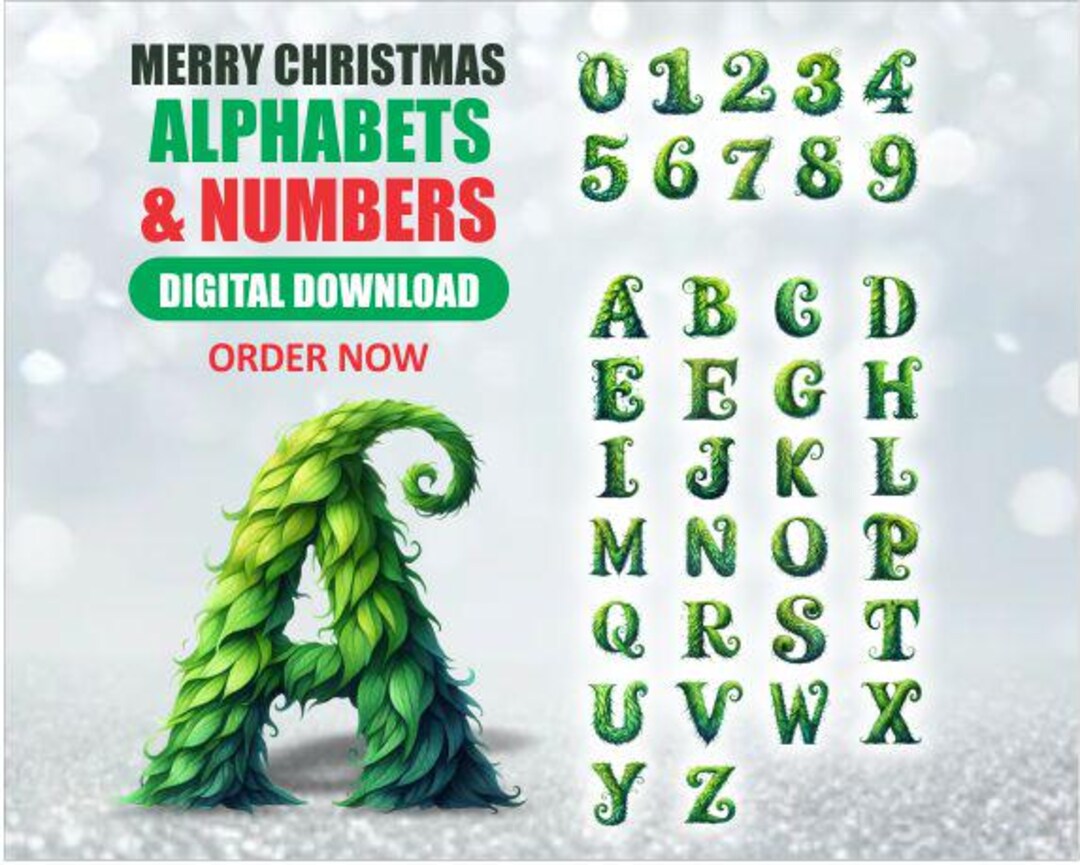 Christmas Png and Svg Alphabet Clipart Leaf Alphabet Bundle | Greenery ...