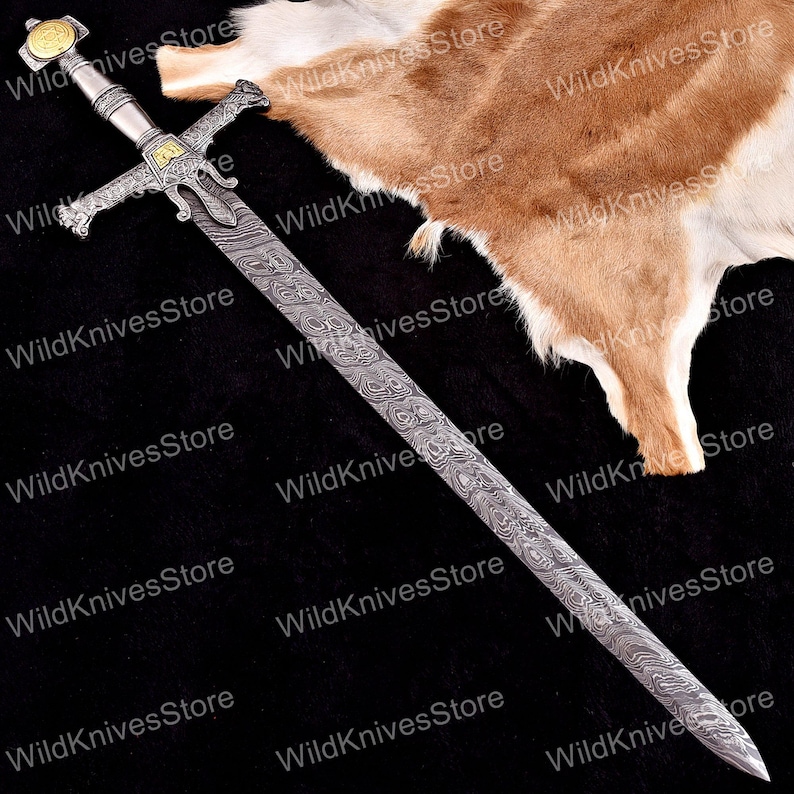 Damascus Steel Crusader Knight Sword | Medieval Longsword Replica - Etsy
