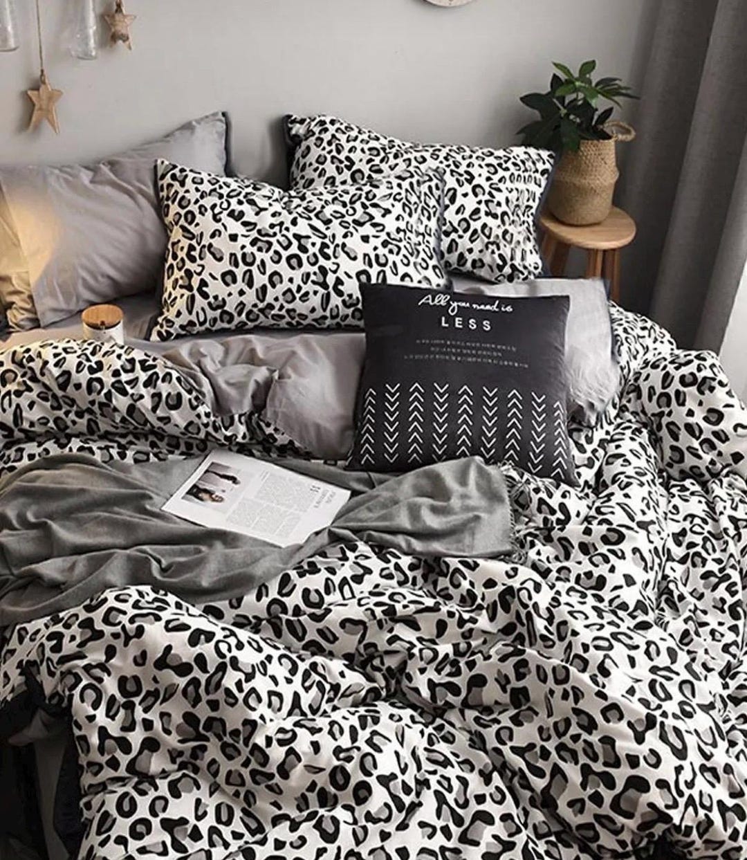 Leopard Print Cotton Bedding Set: Reversible Duvet Cover, Deep Pocket ...