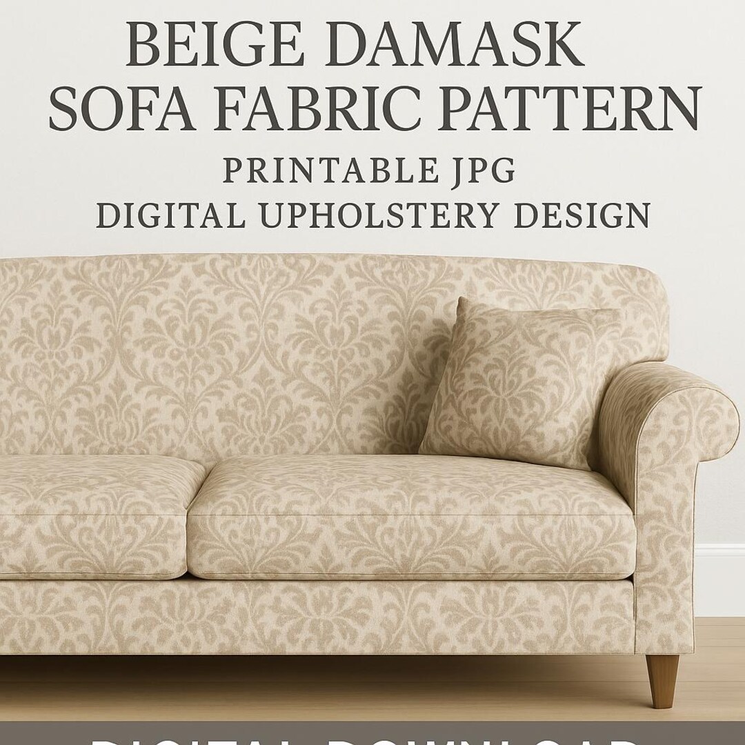 Beige Damask Sofa Fabric Pattern – Printable JPG – Digital Upholstery ...