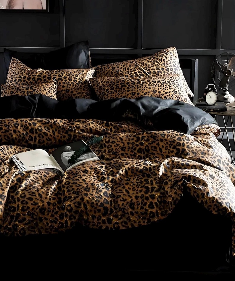 Reversible Leopard Print Duvet Cover Set: Turkish Cotton, Queen Size - Etsy
