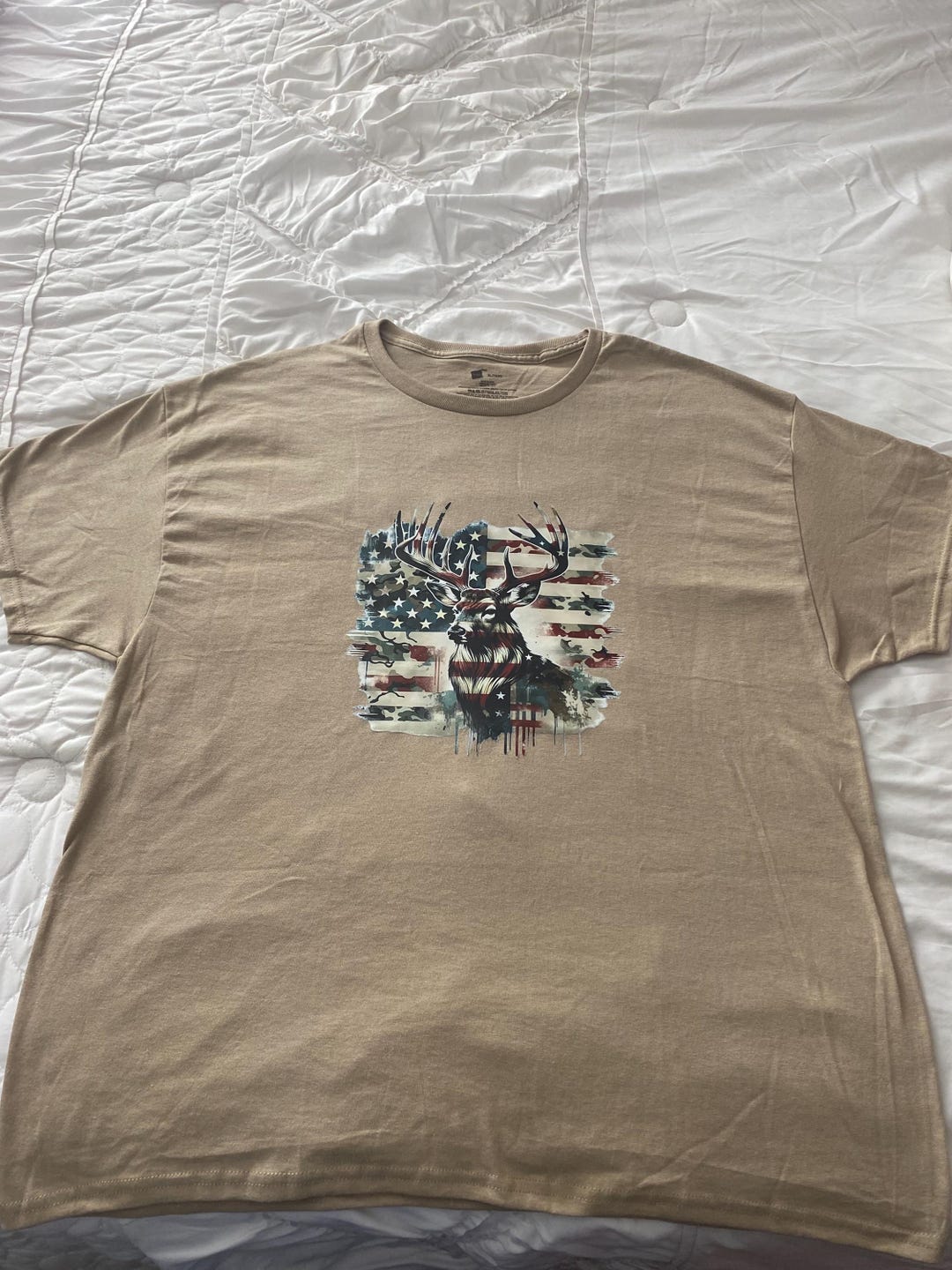 Sand Color T-shirt With Buck and Patriotic and Camouflage Artwork - Etsy