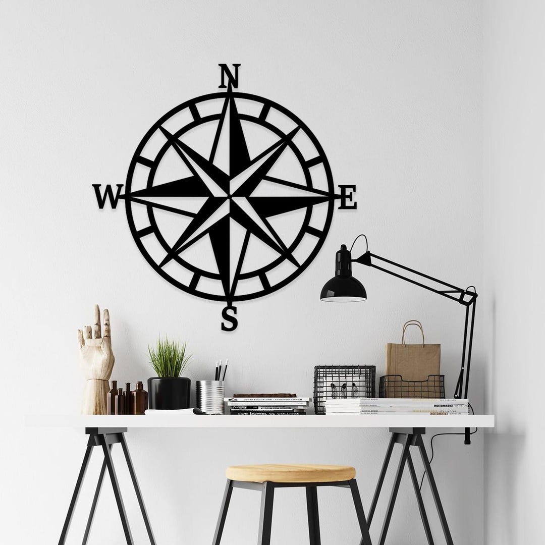 Metal Compass Rose Wall Art Nautical Adventure Decor Etsy