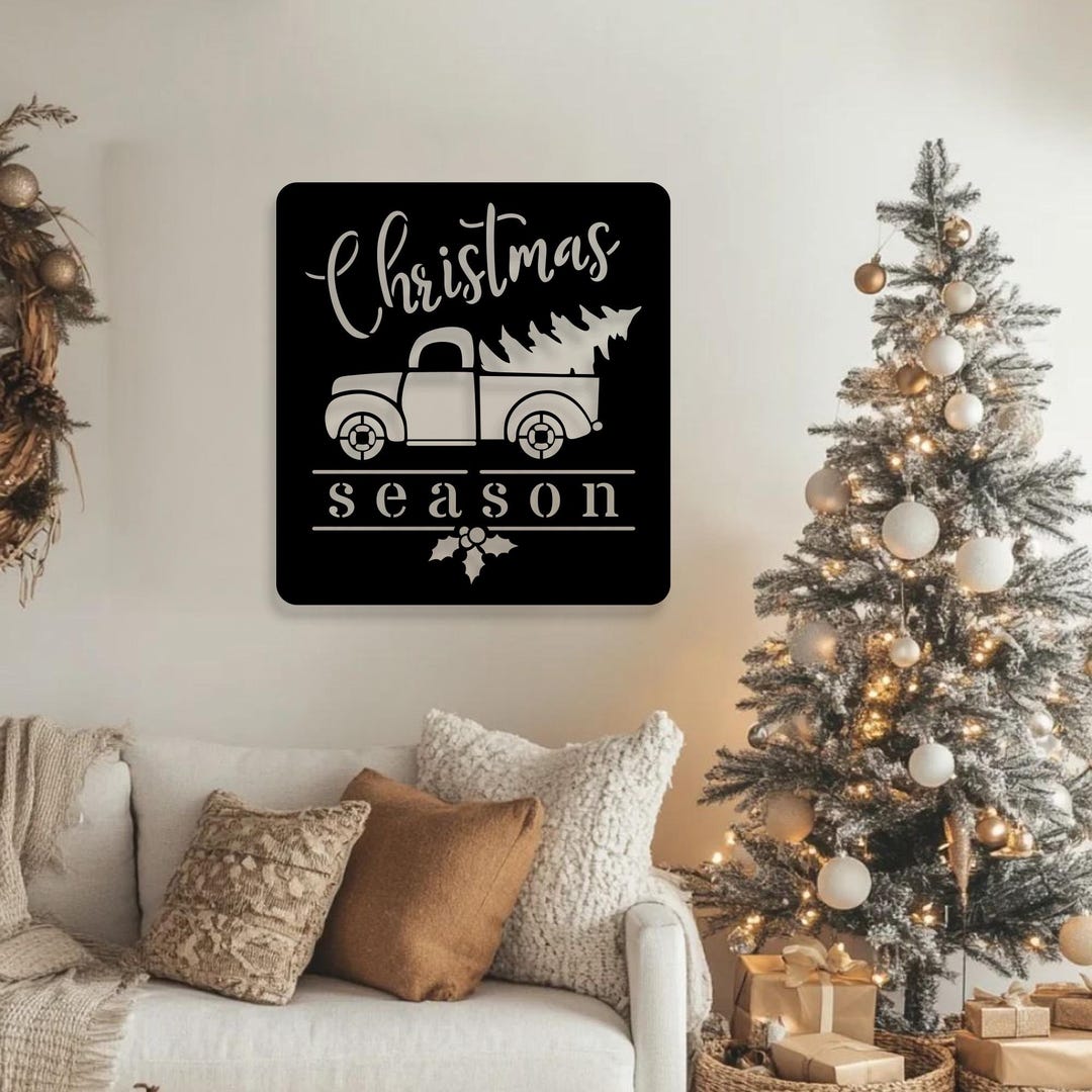 Vintage Christmas Truck Metal Sign – Rustic Holiday Wall Art - Etsy
