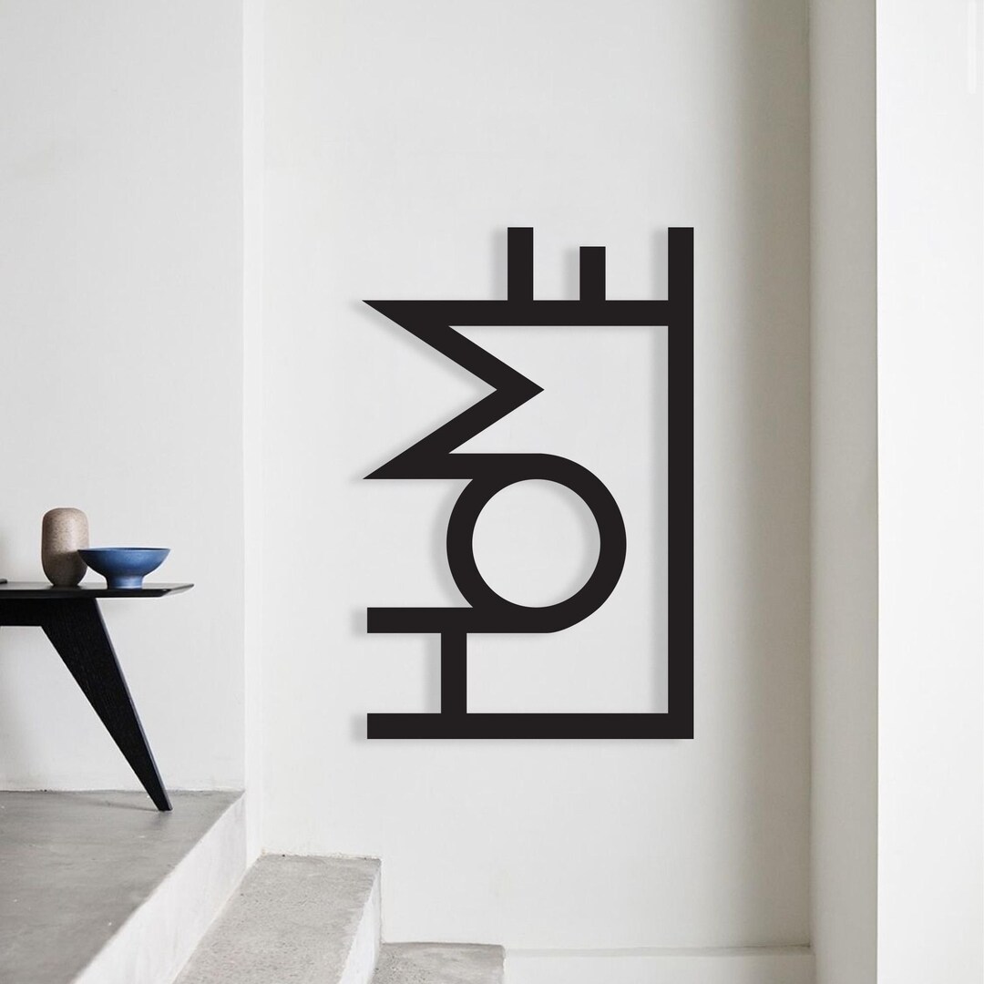 Vertical HOME Metal Wall Art – Modern Geometric Sign - Etsy