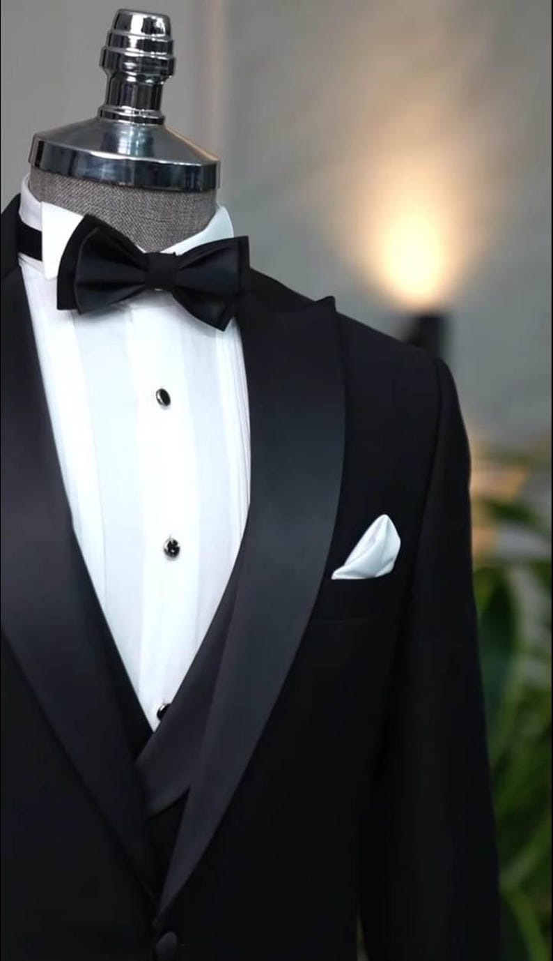 Bespoke Black Three-piece Suit: Slim Fit Wedding Tuxedo Suits Wedding ...
