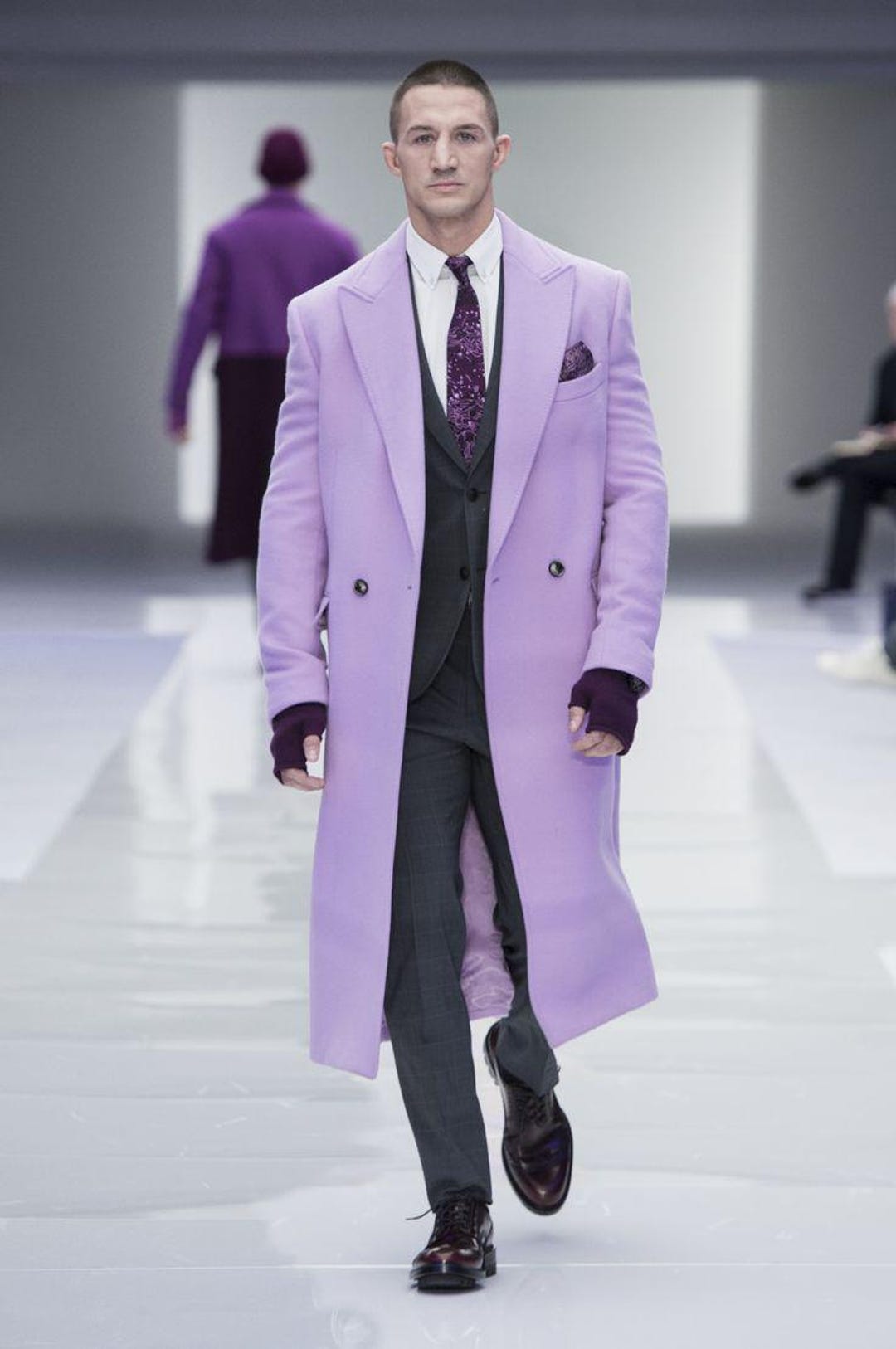 Men's Purple Wool Overcoat: Tweed Trench Coat, Double-breasted Winter ...
