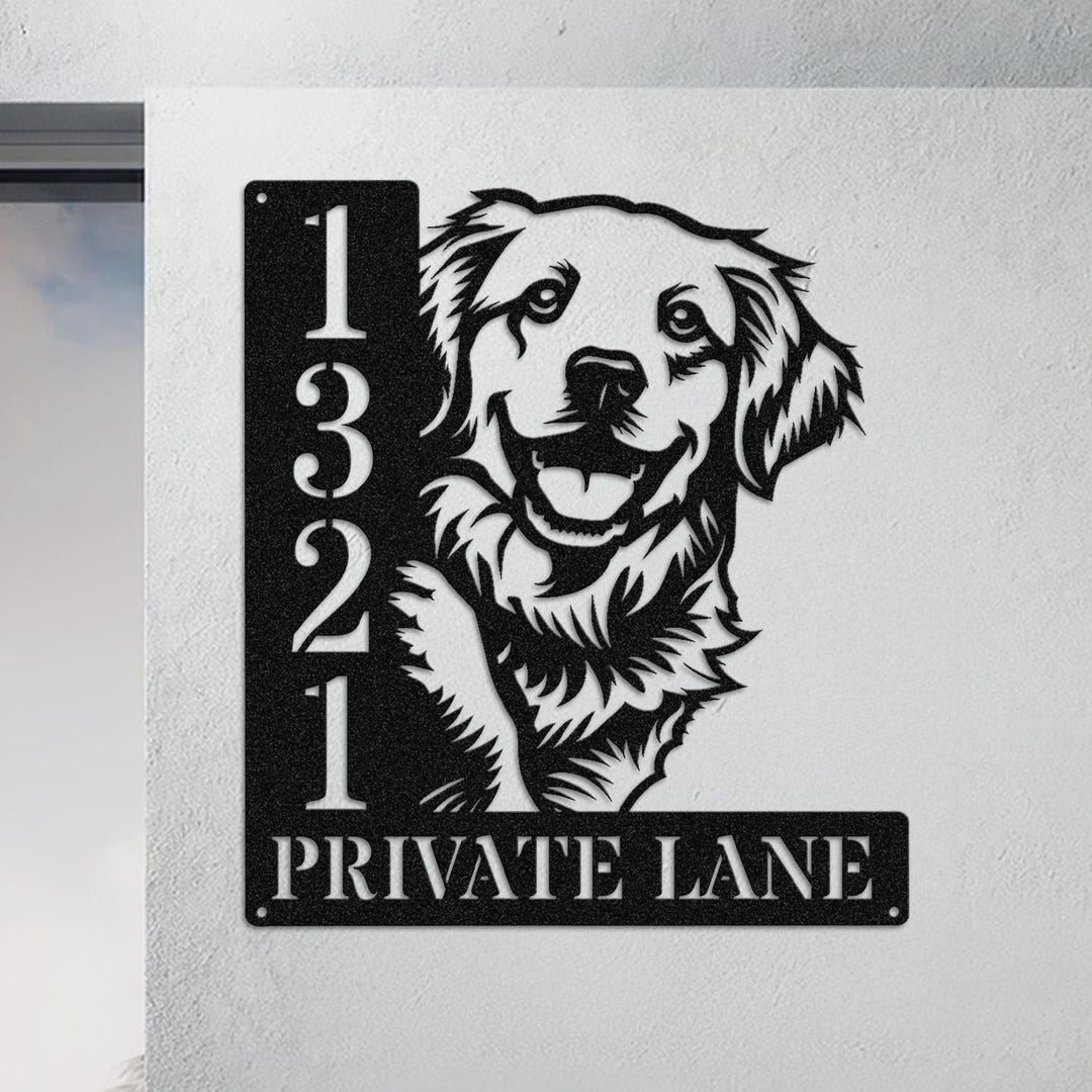 Personalized Golden Retriever Address Sign, Custom Dog House Number ...
