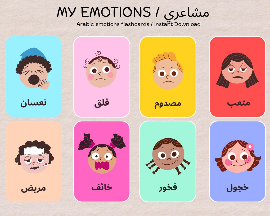 Arabic Emotions Flashcards: Kids' Learning Printable - Etsy