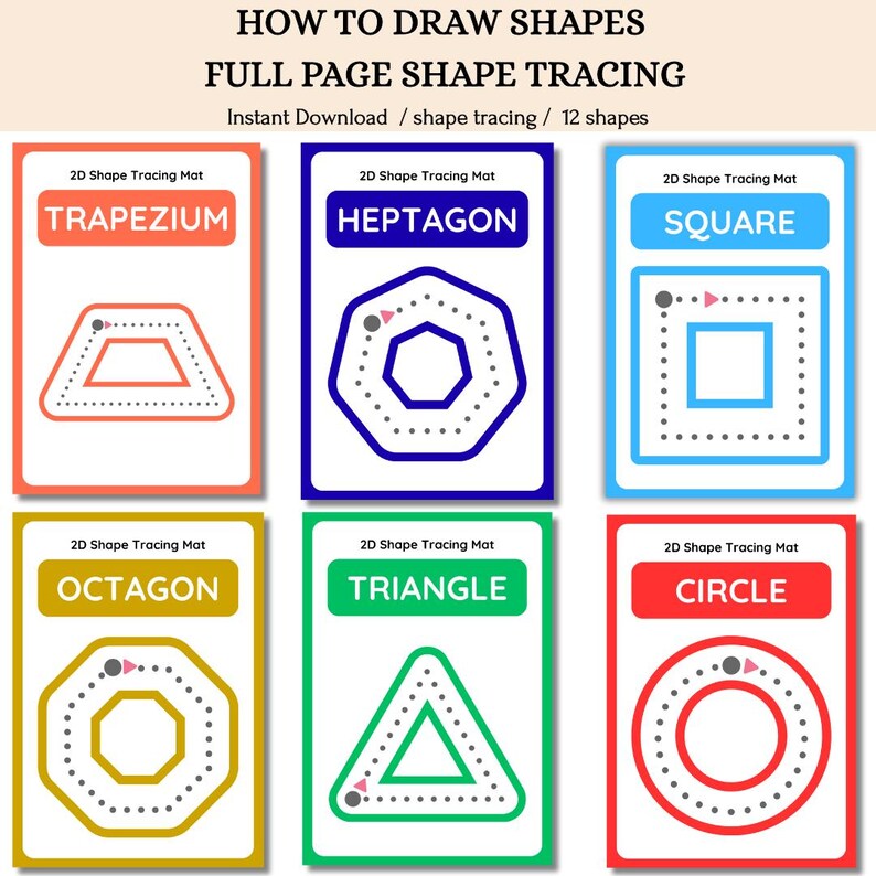 Shape Tracing Worksheets: Preschool Learning Activity (PNG & PDF) - Etsy