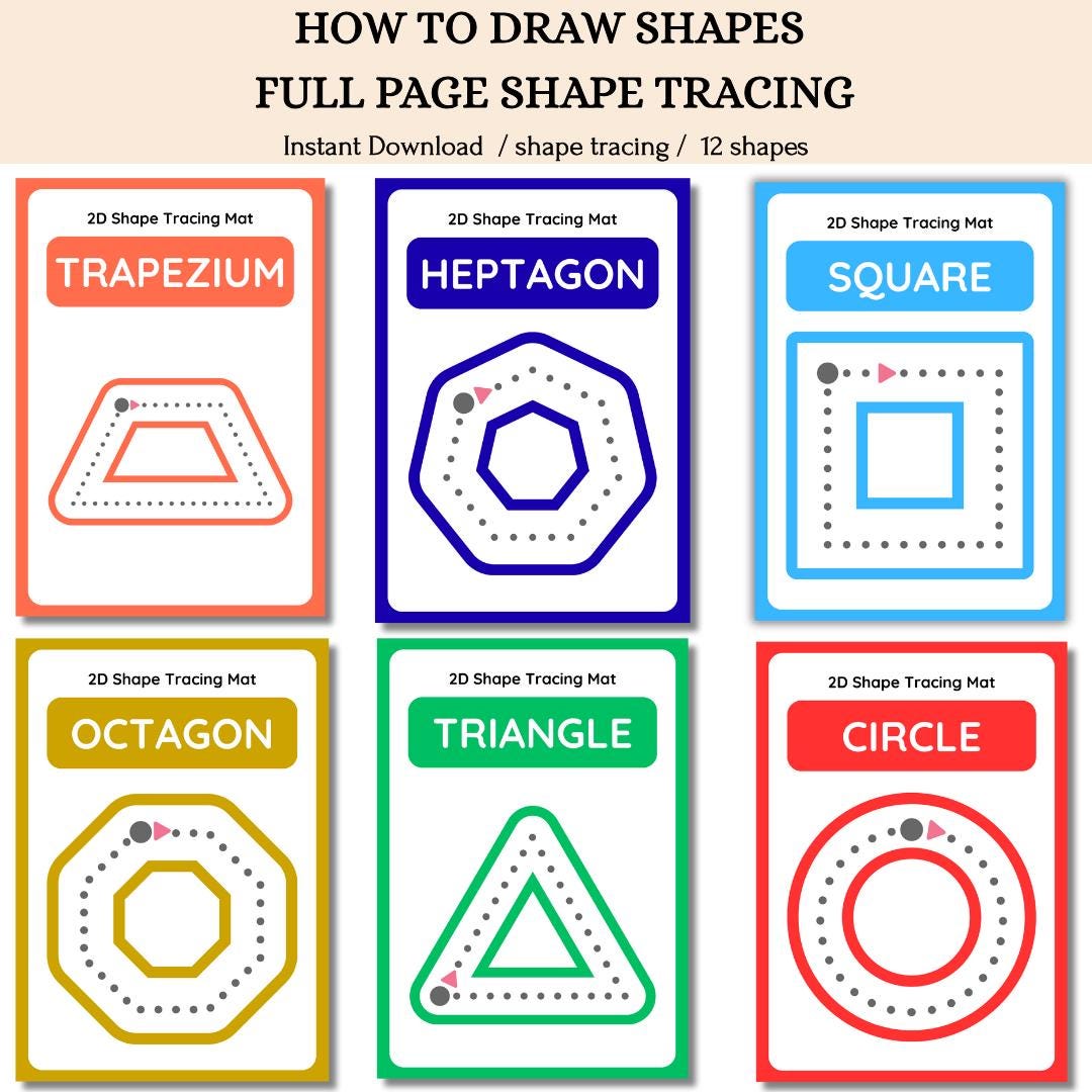 Shape Tracing Worksheets: Preschool Learning Activity (PNG & PDF) - Etsy