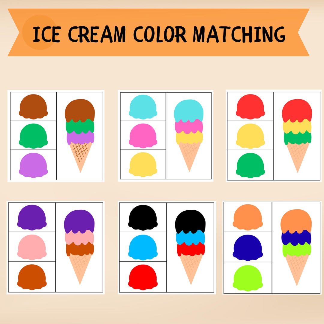 ICE CREAM Color Matching Printable Activity,color Matching Montessori ...