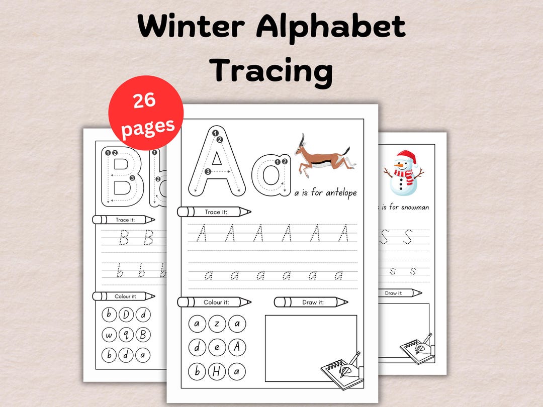 Winter Alphabet Tracing Activity , Preschool Handwriting Letter ...