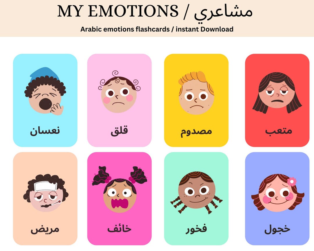 Arabic Emotions Flashcards: Kids' Learning Printable - Etsy