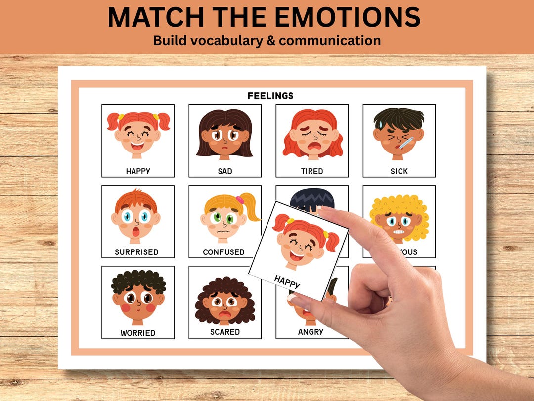 Emotions Matching Activity , Kids Feelings Busy Book Page , Preschool ...