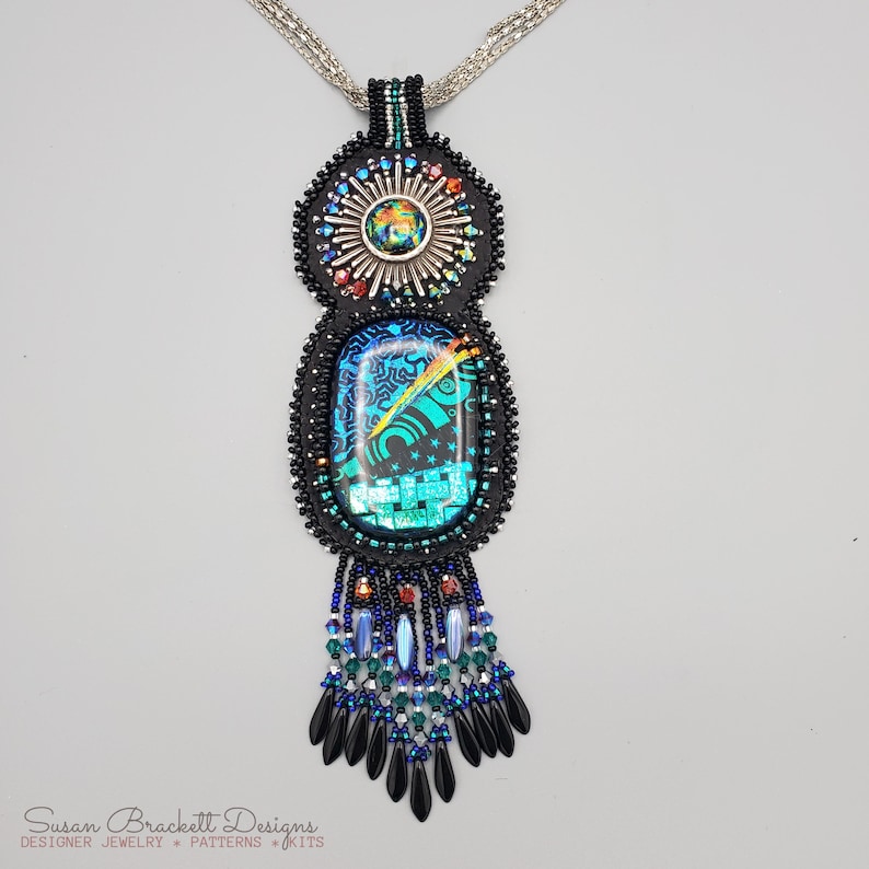 Mystical Horizon Dichroic Glass Bead Embroidered Pendant Necklace With ...