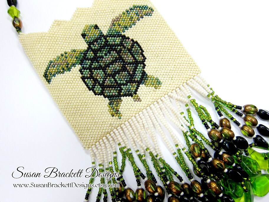 Sea Turtle and Kelp Beaded Amulet Necklace Ocean Jewelry - Etsy