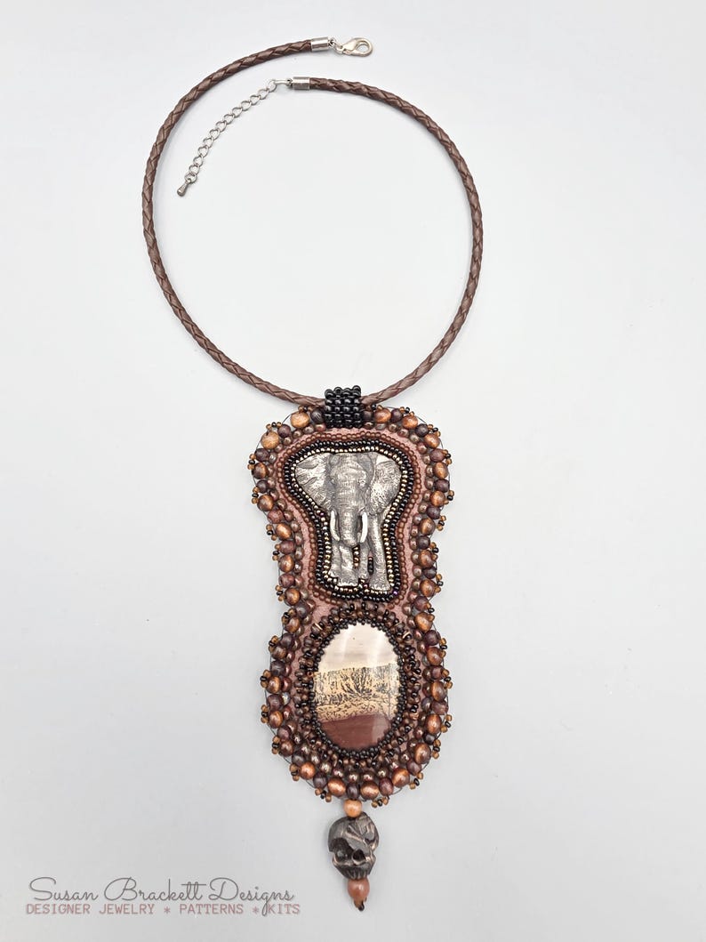 Elephant Pendant Necklace: Beaded Safari Jewelry, Leather Cord - Etsy