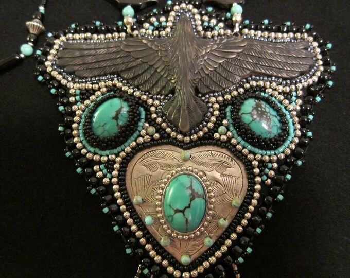 Beaded Porcelain Raven Pendant Necklace RESERVED FOR - Etsy