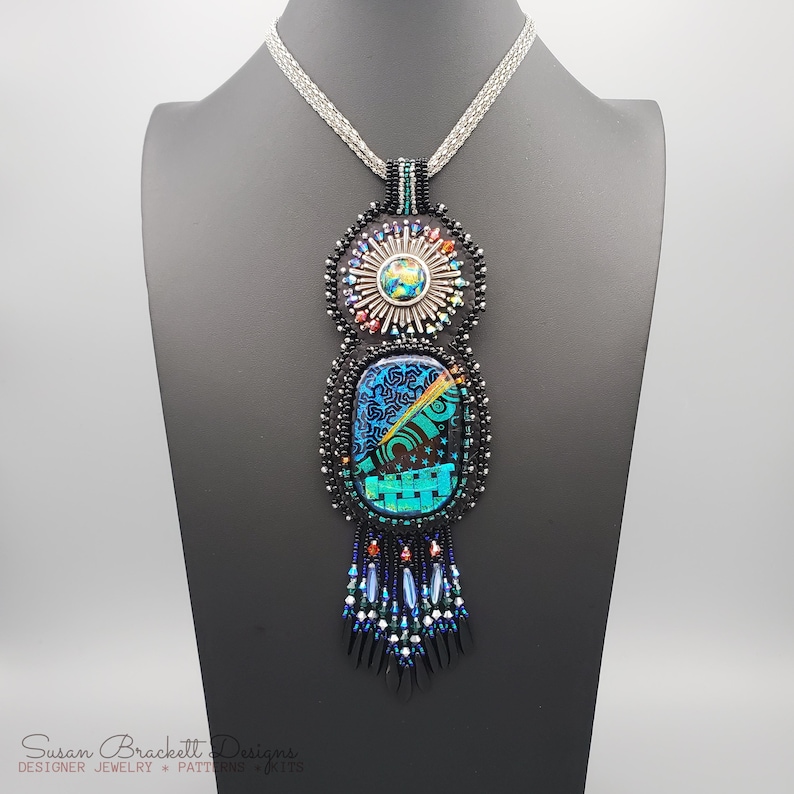 Mystical Horizon Dichroic Glass Bead Embroidered Pendant Necklace With ...