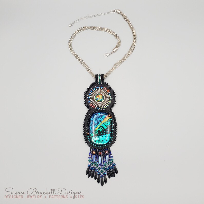 Mystical Horizon Dichroic Glass Bead Embroidered Pendant Necklace With ...