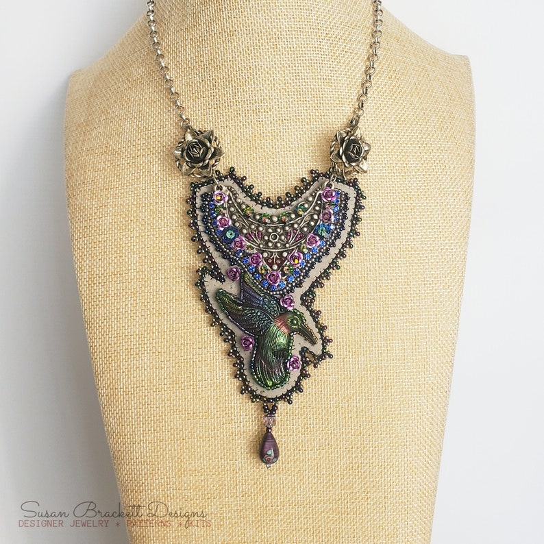 Nature's Melody Ruby Throated Hummingbird Beaded Pendant Rhinestone ...