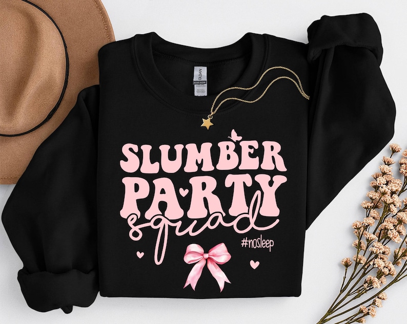 Slumber Party Squad PNG SVG: Coquette Pink Bow Design, Sleepover Party ...