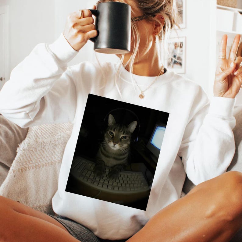 Hacker Cat Meme Shirt Vintage Wash – Funny Computer Kitty Gamer Tee ...