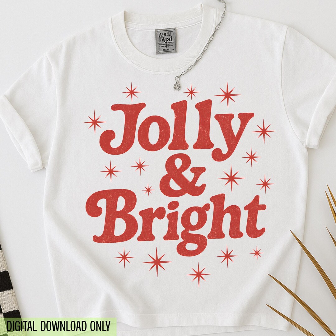 Jolly & Bright PNG | Retro Christmas Typography Clipart for Sublimation ...