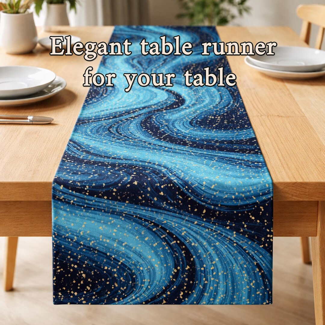 Modern Abstract Table Runner Blue Wave Design Rustic Farmhouse and ...