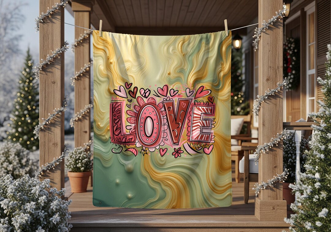 Love Word Art Fleece Blanket in Gold Marble Style, Cozy 100% Polyester ...