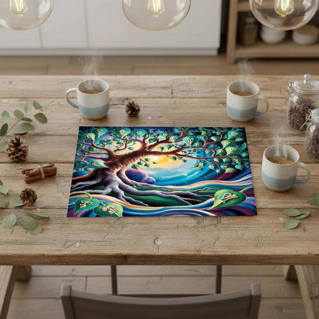 Mystical Tree of Life Cosmic Art, Spiritual Nature Design With Golden ...