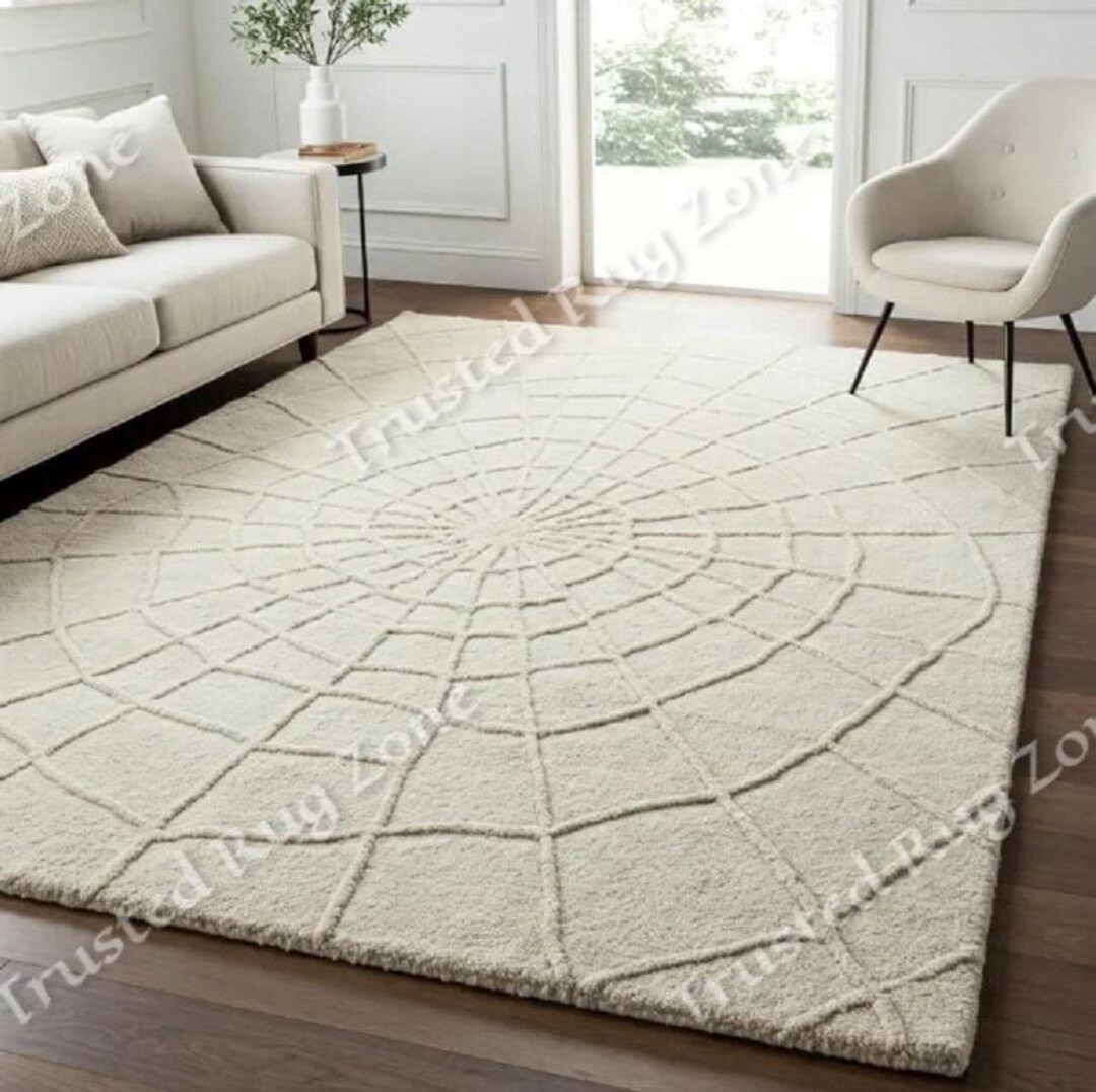 Neutral Radial Texture Area Rug With Subtle Spider Web Design Modern ...