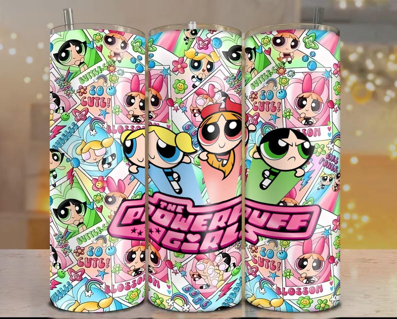 Powerpuff Girls Tumbler Wrap – 90s Cartoon Tee, Aesthetic Tumbler Wrap ...
