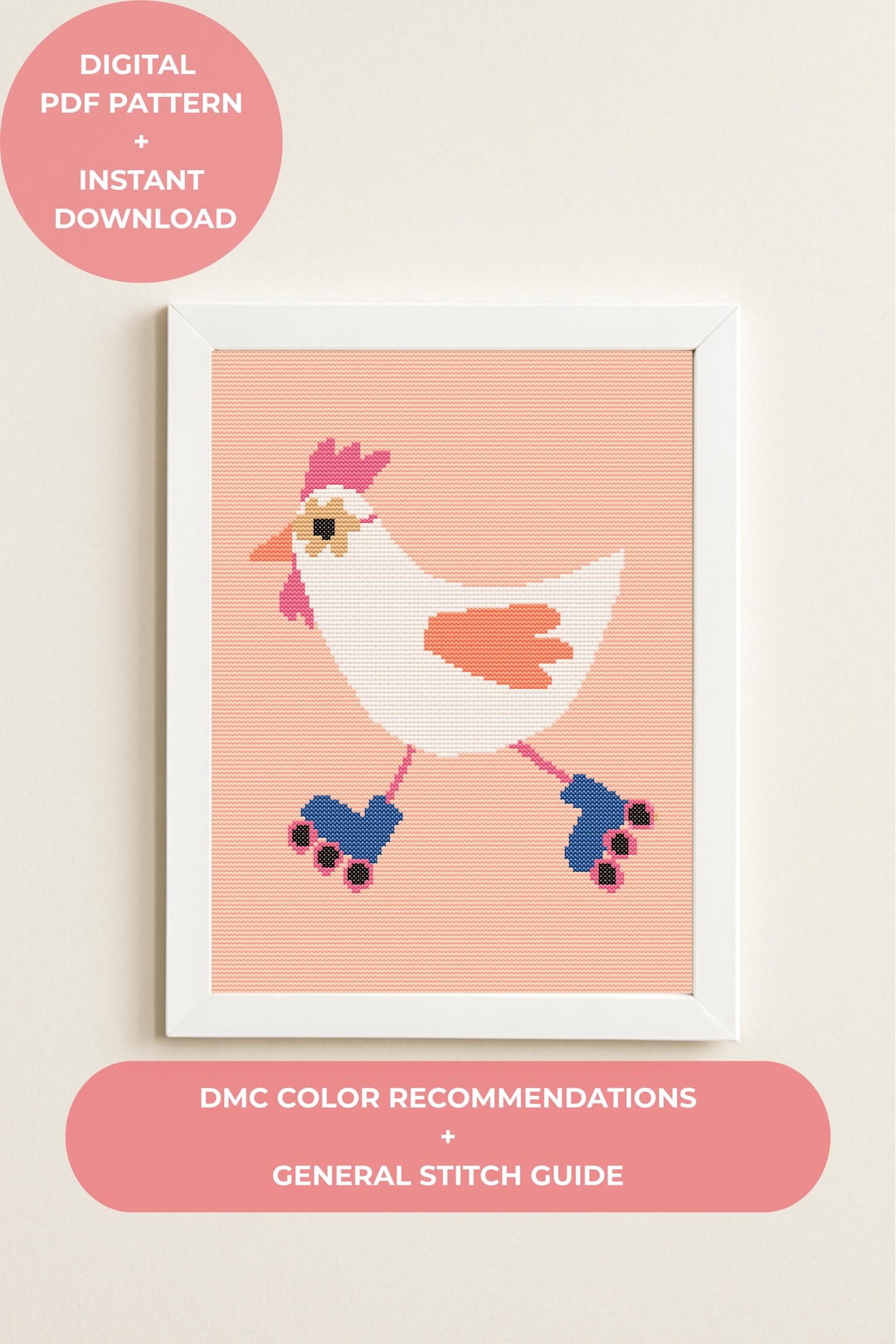 Roller Chick Cross Stitch Pattern: Funny Chicken on Skates (PDF Pattern ...