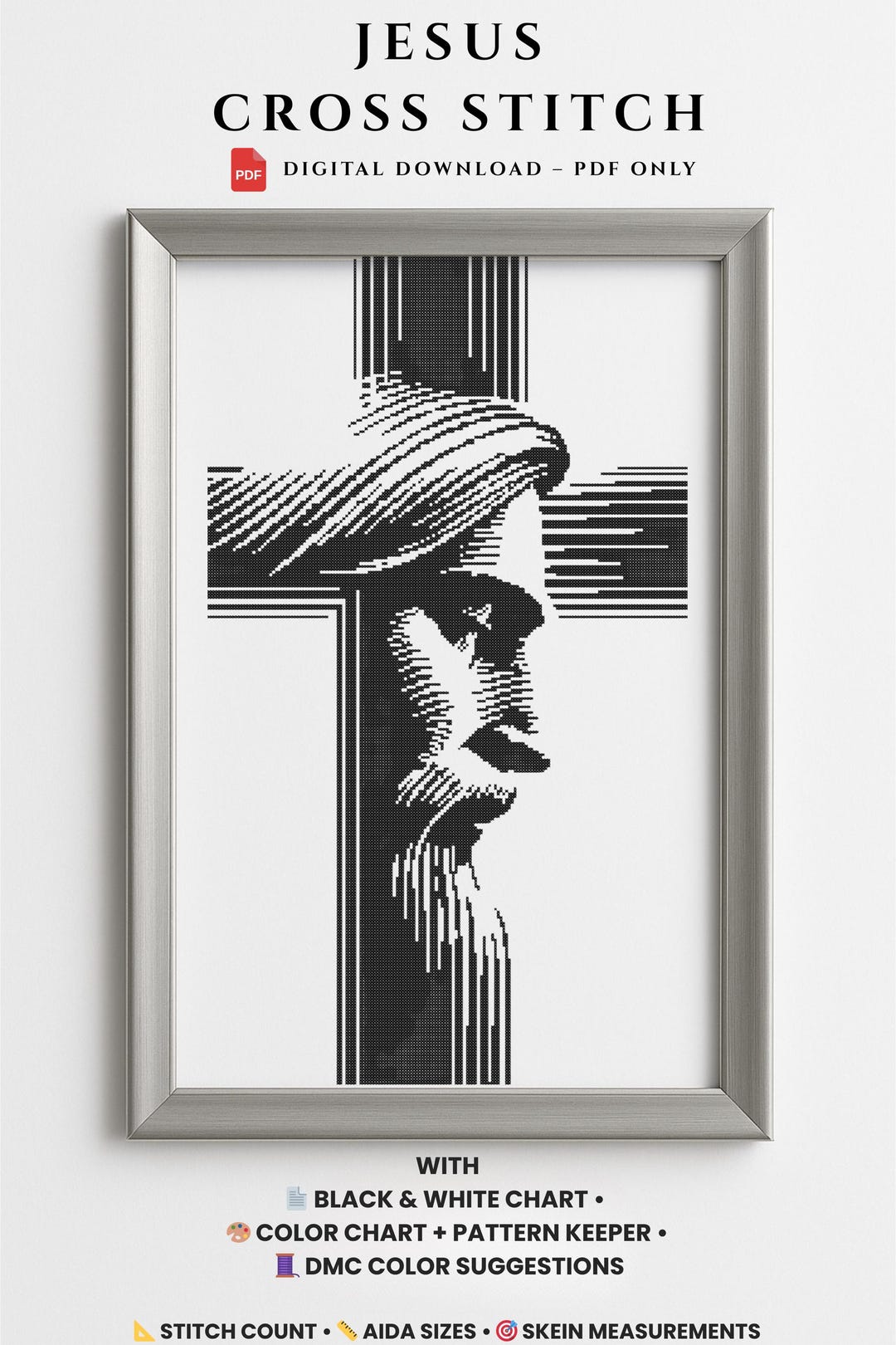 Religious Cross Stitch Pattern PDF – Jesus & Cross Embroidery Chart ...