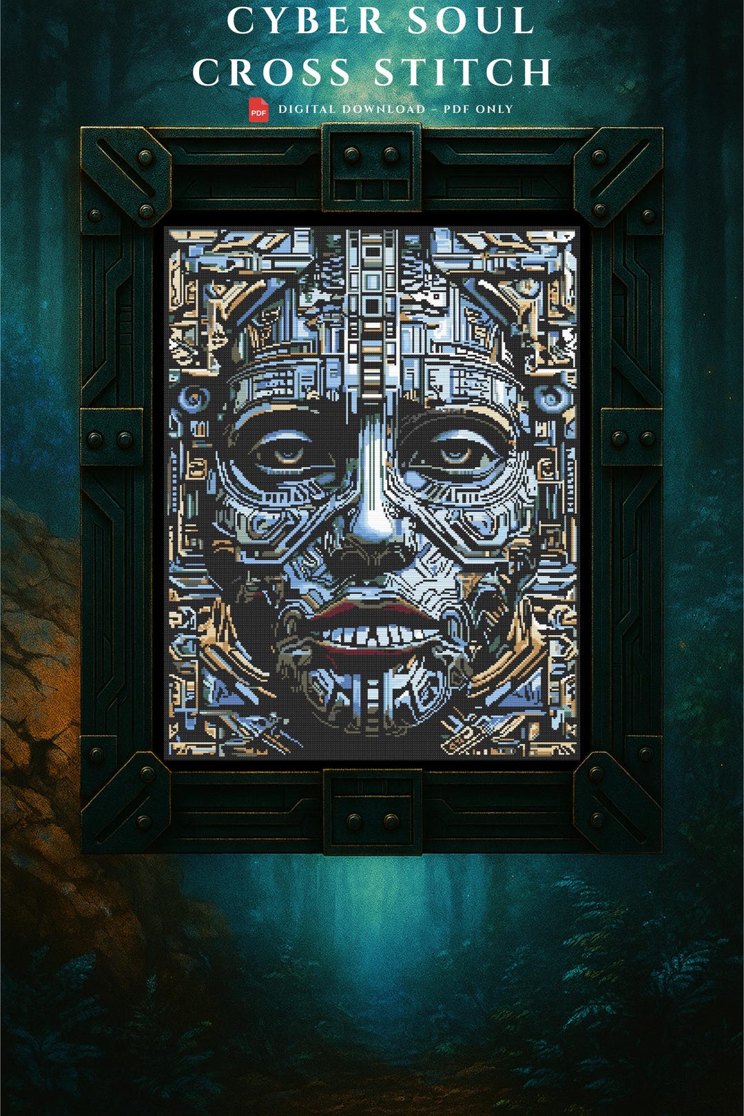 Futuristic Cross Stitch Pattern PDF – Cyberpunk Embroidery Chart ...