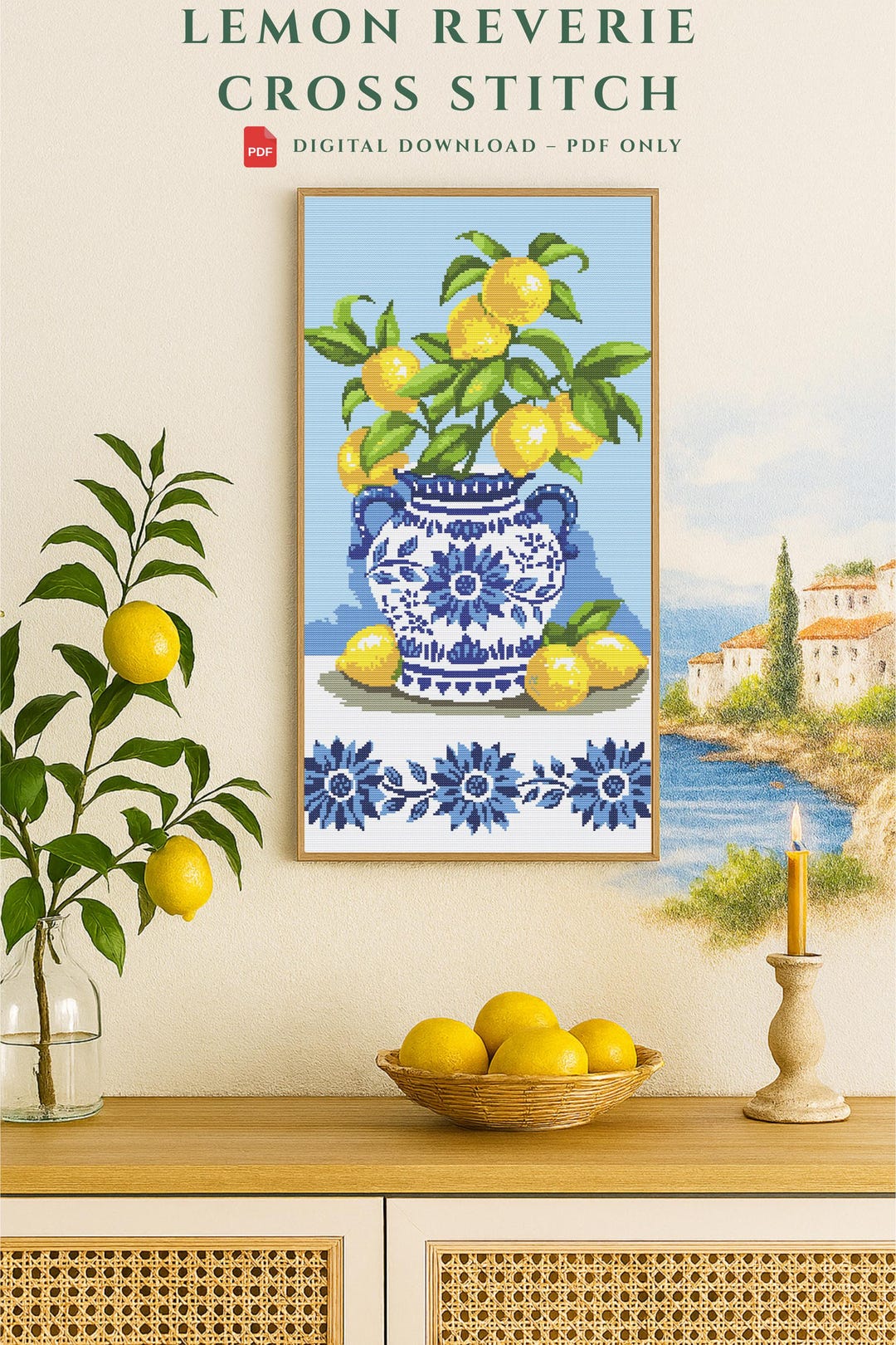 Botanical Cross Stitch Pattern PDF – Mediterranean Embroidery Chart ...
