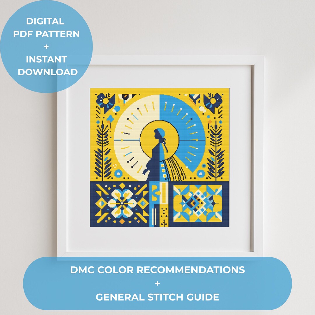 Sun & Tile Cross Stitch Pattern: Modern Mediterranean Embroidery (PDF ...